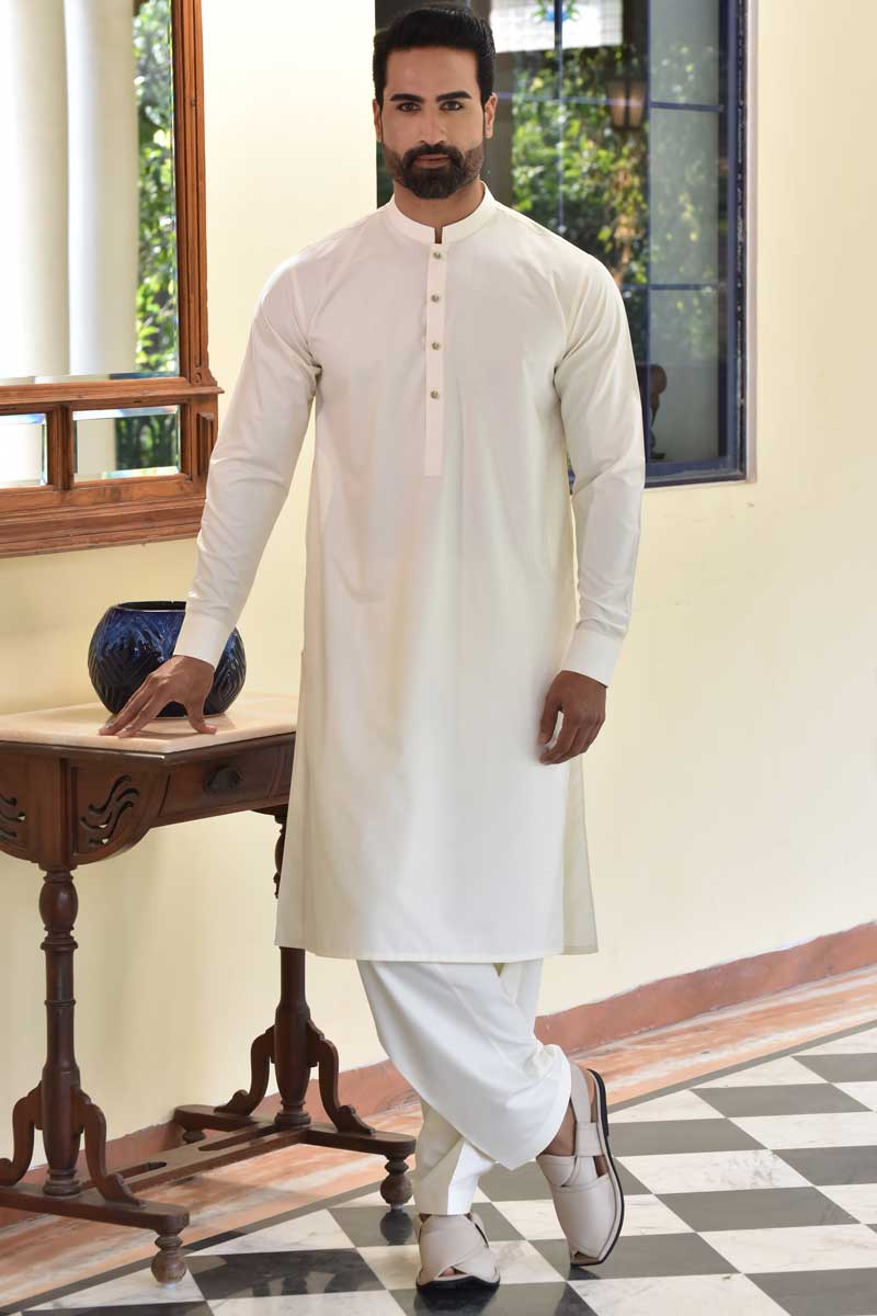 Kameez Shalwar Cream – Khan Collection